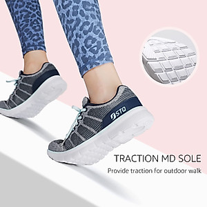 STQ Tennis Shoes for Women Arch Support Breathable Mesh Athletic Road Running Sneakers for Walking Gym Grey Pink 8