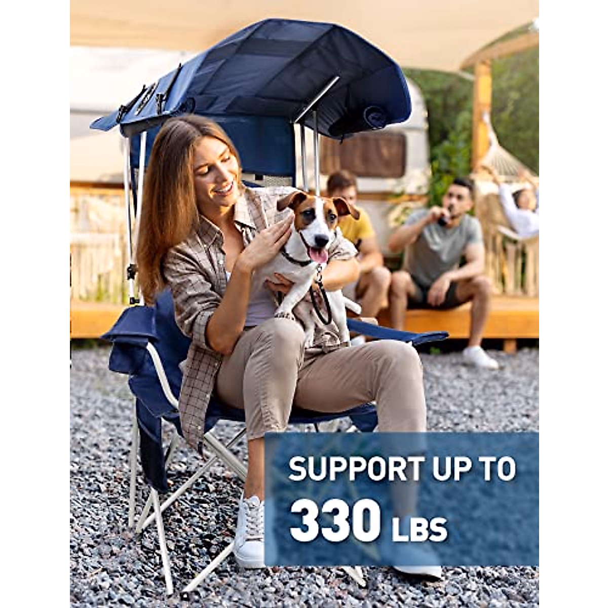 Docusvect Canopy Chair with Fan, Folding Chair with Retractable UPF 50+ Shade Canopy, Cup Holder, Side Pocket for Camping, Beach, Tailgates and Fishing - Support 330 LBS