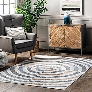 nuLOOM Modern Swirls Machine Washable Area Rug, 4x6, Blue