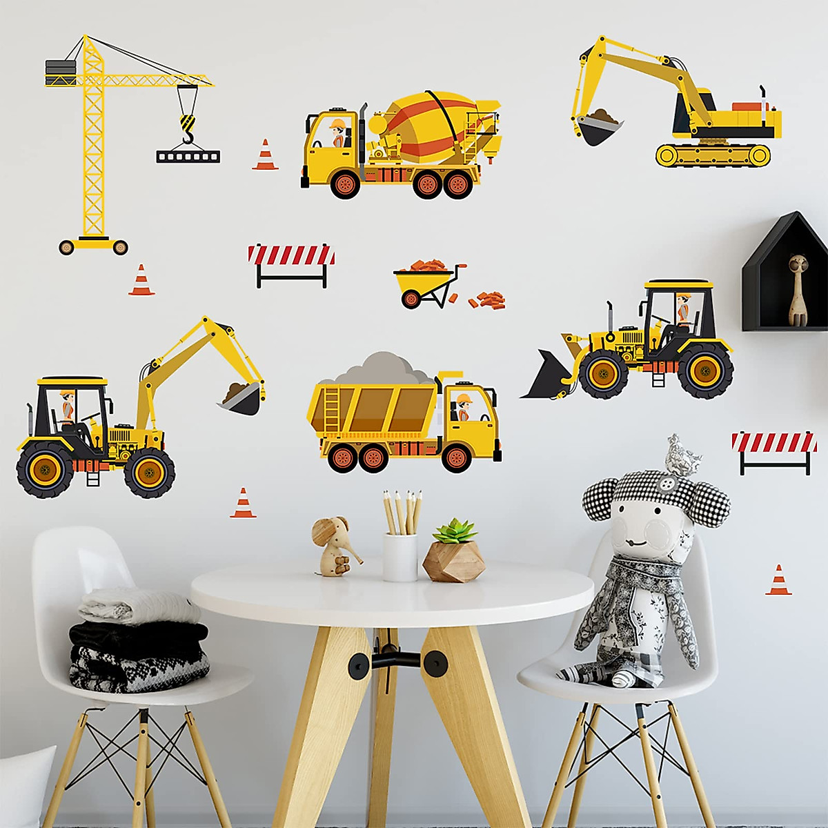 City Construction Vehicles Wall Decals, Truck Digger Excavator Cartoon Engineering Car Decorative Wall Stickers, Removable DIY Wallpaper for Kids Boys Bedroom, Playroom, Living Room Décor