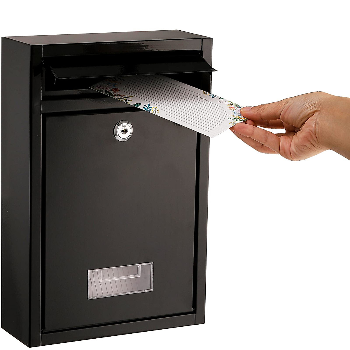 DEAYOU Wall Mount Mailbox, Steel Cover Metal Drop Box, Mail Box with Key Lock, Dropbox with Slot for Envelope, Home, Office Business, Decor, Black