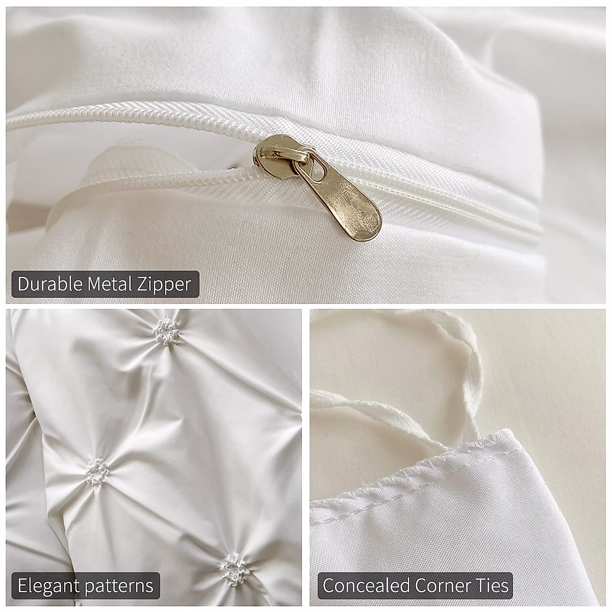 Rvciby Pinch Pleat Flower Duvet Cover Twin Size,Soft and Breathable Microfiber Bedding Set,2 Pieces,1 Duvet Cover with Zipper Closure & Corner Ties and 1 Pillow Shams,Easy Care,66 X 90 Inches (White)