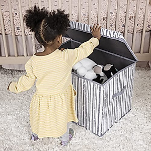 Sammy & Lou Birch Felt Toy Box; Collapsible; Gray, White; Two Handles; Hinged Lid; 22 in x 14.5 in x 15 in