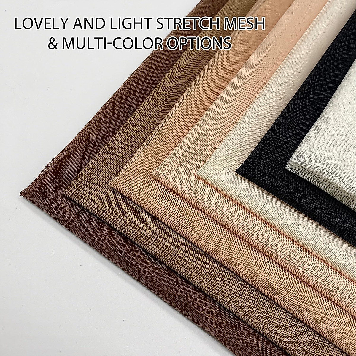 Power Mesh Fabric Stretch: 4-Way Net Superfine Fabric Nylon Spandex Sheer Mesh - 5 Yards Long 60" Wide (Light Nude)
