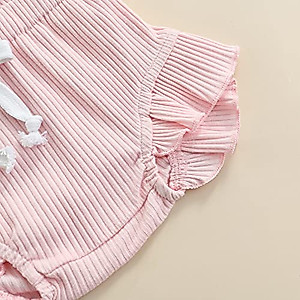 CIYCUIT Newborn Baby Girl Summer Clothes Ruffle Sleeveless Ribbed Top Bloomers Shorts Set Pink 0-3 Months
