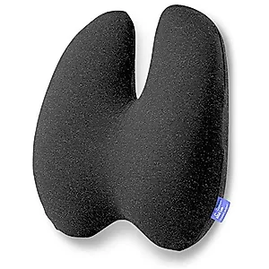 Cushion Lab Extra Dense Lumbar Pillow - Patented Ergonomic Multi-Region Firm Back Support for Lower Back Pain Relief - Lumbar Support Cushion w/Strap for Office Chair, Car, Sofa, Plane - Black
