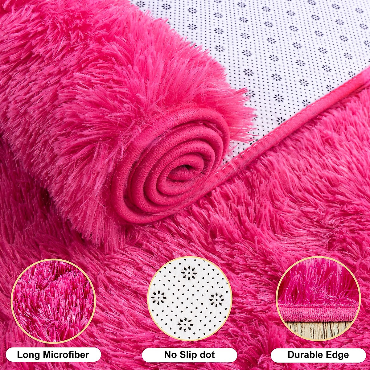 Fluffy Rug for Living Room,Furry Carpet for Teen,Shaggy Rug for Nursery Room, Hot Pink Fuzzy Plush Rug for Dorm, Rectangle Shag Rug 2x3 Feet