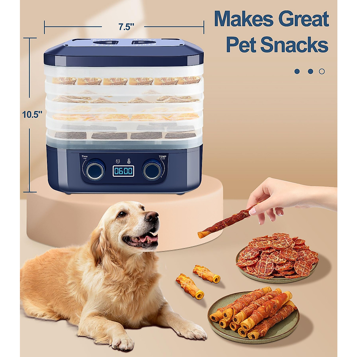 LanAqua Food Dehydrator Machine, Dehydrator for Food and Jerky with Adjustable Temperature(95-158°F) & 48H Timer, Digital Food Dehydrator with 5-Trays, Electric Food Dryer for Meat, Pet Treats, Herbs