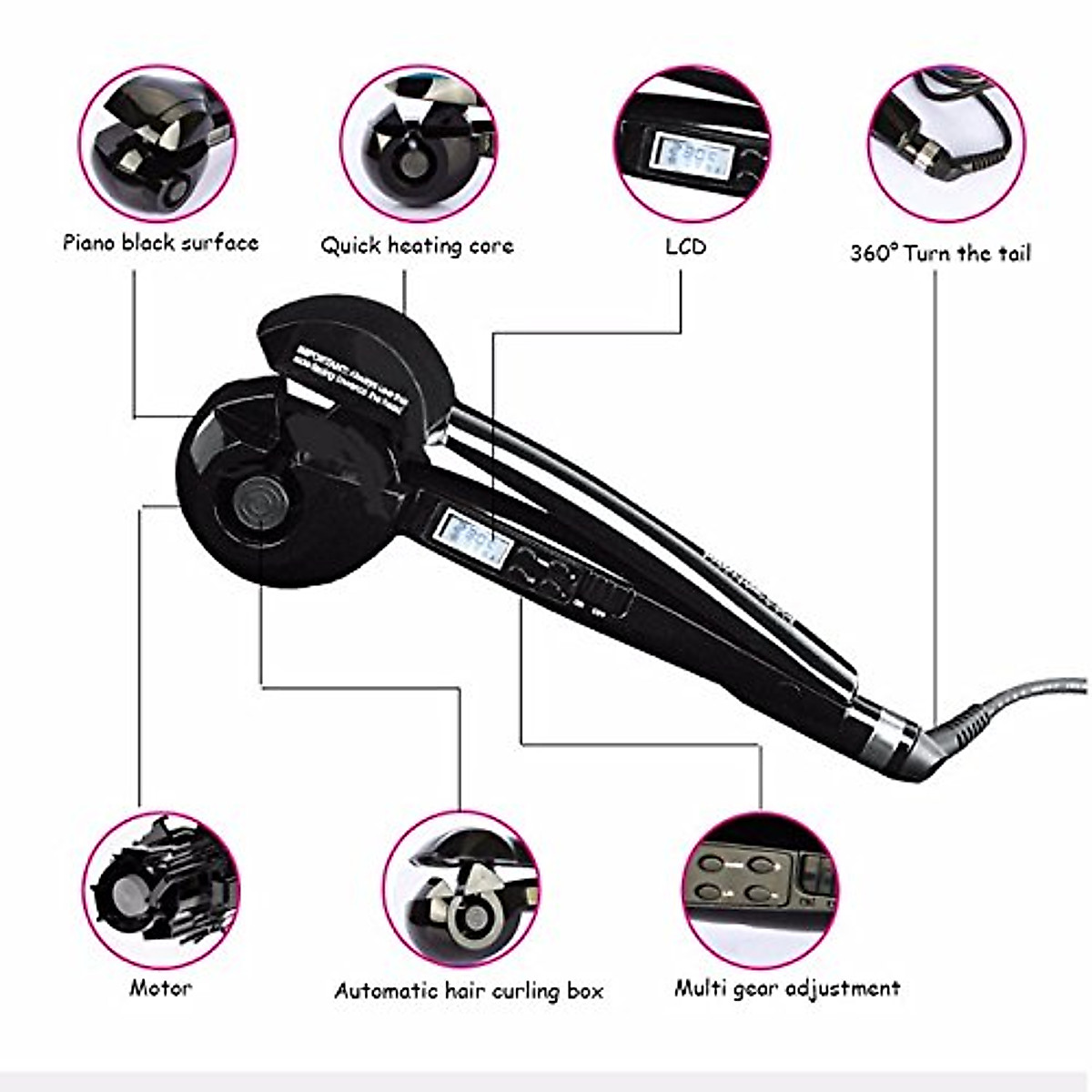 Hann® Hair Curler,LCD Pro Salon Automatic Hair Curling Curler Ceramic Roller Wave Machine Styler (LCD Automatic Curler, Black)