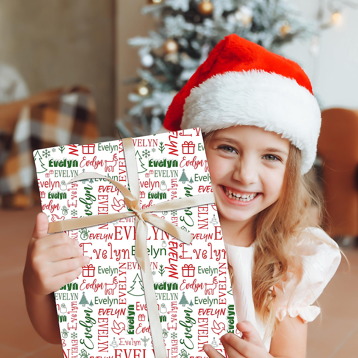 Awsundiy Personalized Gift Wrapping Paper for Kids Women Men Boys Girls, Custom Name Wrapping Paper for Birthday Party Christmas Xmas, Gift Wrap Roll 29"x 20"