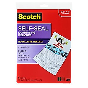 Scotch Laminating Sheets, 9 in x 11.5 in, Gloss Finish (LS854-5G)