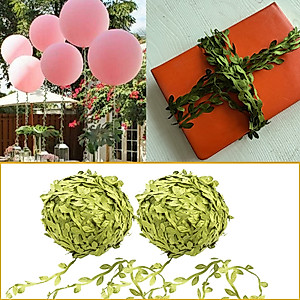 AFOHOME 2PCS 66FT Artificial Vines, Leaf Ribbon,Artificial Eucalyptus Leaf, Green Garland Leaves Foliage Green Leaves Ribbon Wedding Wall Crafts Party Décor