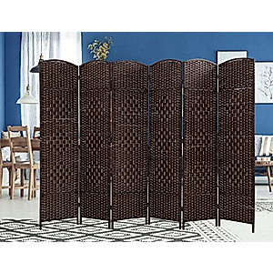Room Divider 6 Ft Folding Wall Divider with Diamond Woven Fiber, Indoor Portable Room Partitions and Dividers for Room Separation,Rattan Room Dividers and Folding Privacy Screens,Brown(6 Panel)