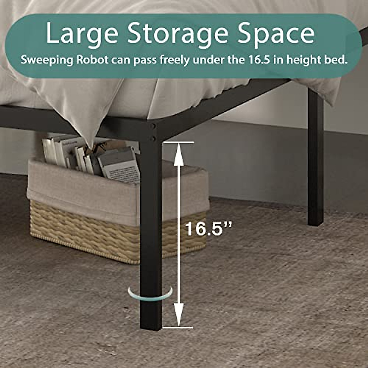 IMUsee Heavy Duty Full Size Platform Bed Frame with 16.5" Large Under Bed Storage Space, Sturdy Metal Frame/ Mattress Foundation/ No Box Spring Needed/ Easy Assembly/Noise-Free