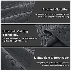 Lavsiry Queen Dark Grey Quilt Bedding Set, Summer Lightweight Full Size Basket Pattern Bed Spread, Soft Microfiber Bedspread Coverlet Set for All Seasons - 3 Piece(1 Quilt, 2 Pillow Shams)