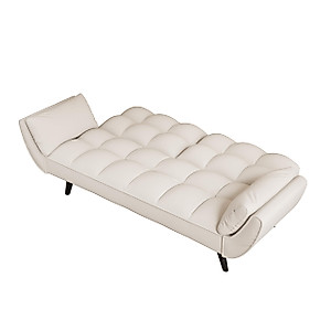 Olela Futon Sofa Bed, Convertible Sleeper Couch 74" W Modern Velvet Loveseat with Adjustable Backrests and Solid Wood Legs for Living Room, Bedroom, Small Space (Beige)