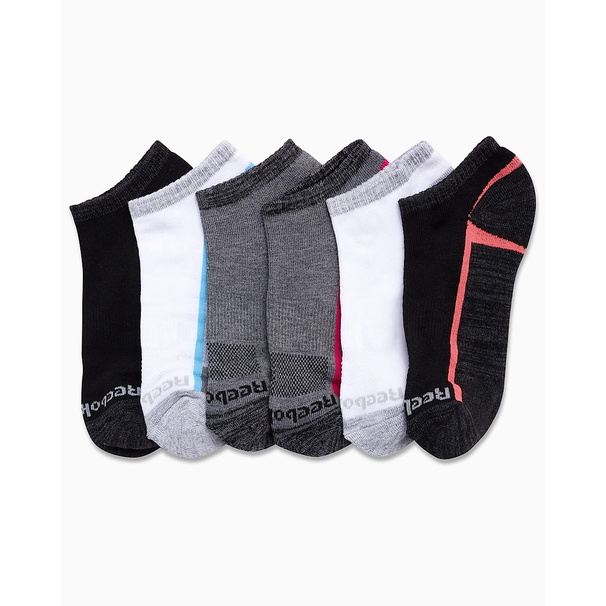 Reebok Women''s No-Show Athletic Performance Low Cut Cushioned Socks (6 Pack), Size 4-10, Black/Heather Grey