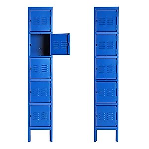 INTERGREAT Metal Locker for Office Storage Locker Employees Locker for School Gym Lockers Corridor Locker Five Tier Box Blue 5 Door