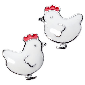 YACQ Women's Hen Hypoallergenic Stud Earrings - 925 Sterling Silver & Enamel - 3/5 inch - Ultra Light