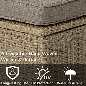 WiberWi Patio Furniture Set 3 Piece Outdoor Sectional Sofa Couch All Weather Rattan Wicker Conversation Set with Acacia Wood Coffee Table for Backyard Porch Garden Balcony, Waterproof, Grey