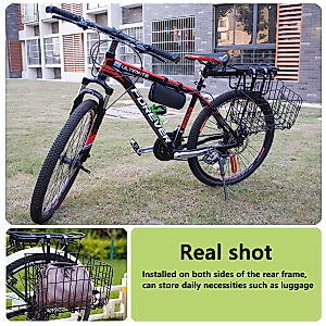 Folding Bike Basket,Cargo Basket for Bike,Removable Front Bag Rear Rack Hanging Bicycle Basket,Collapsible Bike Baskets for Women's and Men's,Mountain Bike Accessories Bike Frame Basket 1 Pack