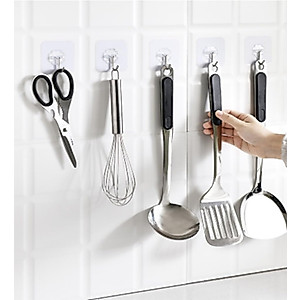 QUALIALL 40pcs Heavy Duty Adhesive Hooks for Damage-Free Hanging - Transparent Plastic Hangers for Ceilings and Walls
