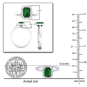 Dazzlingrock Collection 7X5 MM Emerald Cut Lab Created Emerald & 0.10 ct Natural Round Diamond Engagement Ring | 10K White Gold, Size 8