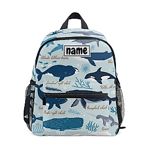 Glaphy Custom Kid's Name Backpack, Ocean Whales Toddler Backpack for Daycare Travel Personalized Name Preschool Bookbag for Boys Girls
