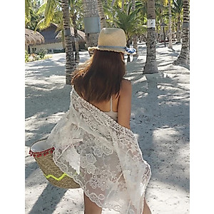 Deawell Womens Ruffle Sleeve Lace Cardigans Ladies Sheer See Through Cover Up Jacket (White, M)