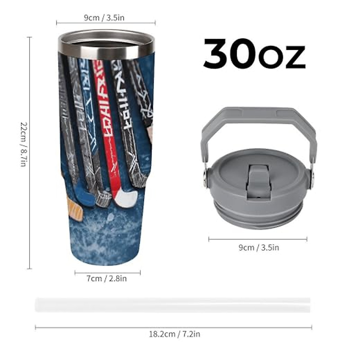 WITHSBKK 30oz Car Cup Ice Hockey Sticks Printed with Portable, Stainless Steel Travel Mug, Vacuum Insulated Tumbler And Straw, Leakproof for Car & Outdoor, UV Printed Design