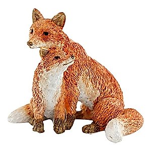Top Collection Miniature Fairy Garden and Terrarium Mama Fox with Baby Statue, Red