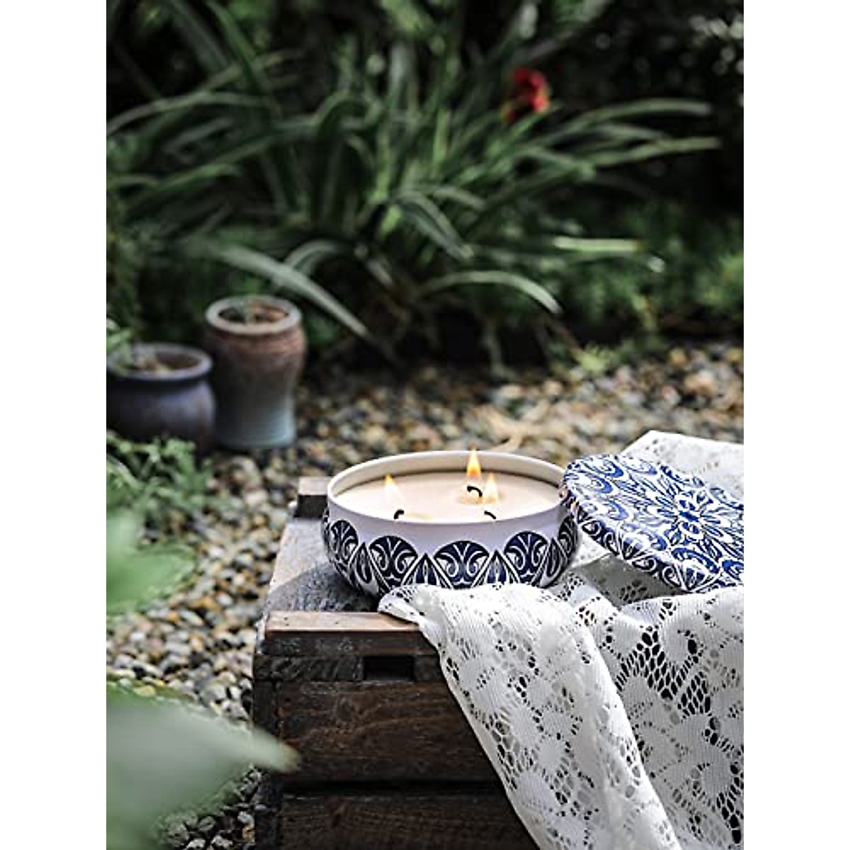 Citronella Candles Outdoor & Indoor, 4 x 12oz Scented Candles Large, Soy Wax 3 Wick Tin Gift Set for Garden Camping Patio