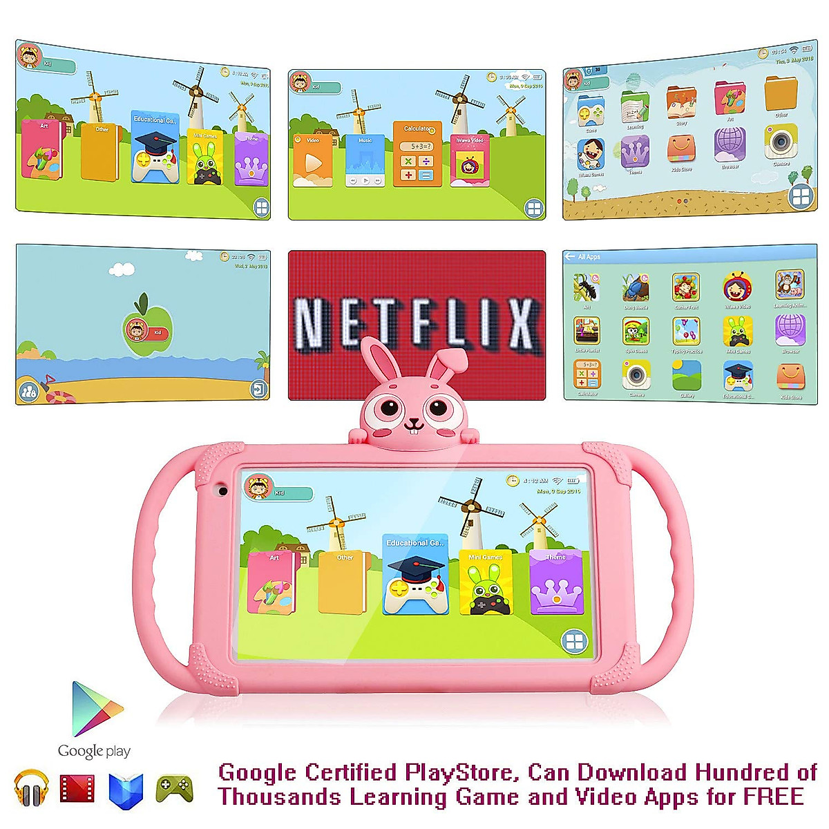 TOPELOTEK Kids Tablet 7 inch Toddler Tablet Android Tablet for Kids 32GB Parent Control with Pre-Installed Educational APP WiFi Kids Edition Learning Tablet Kid-Proof Case (Pink)