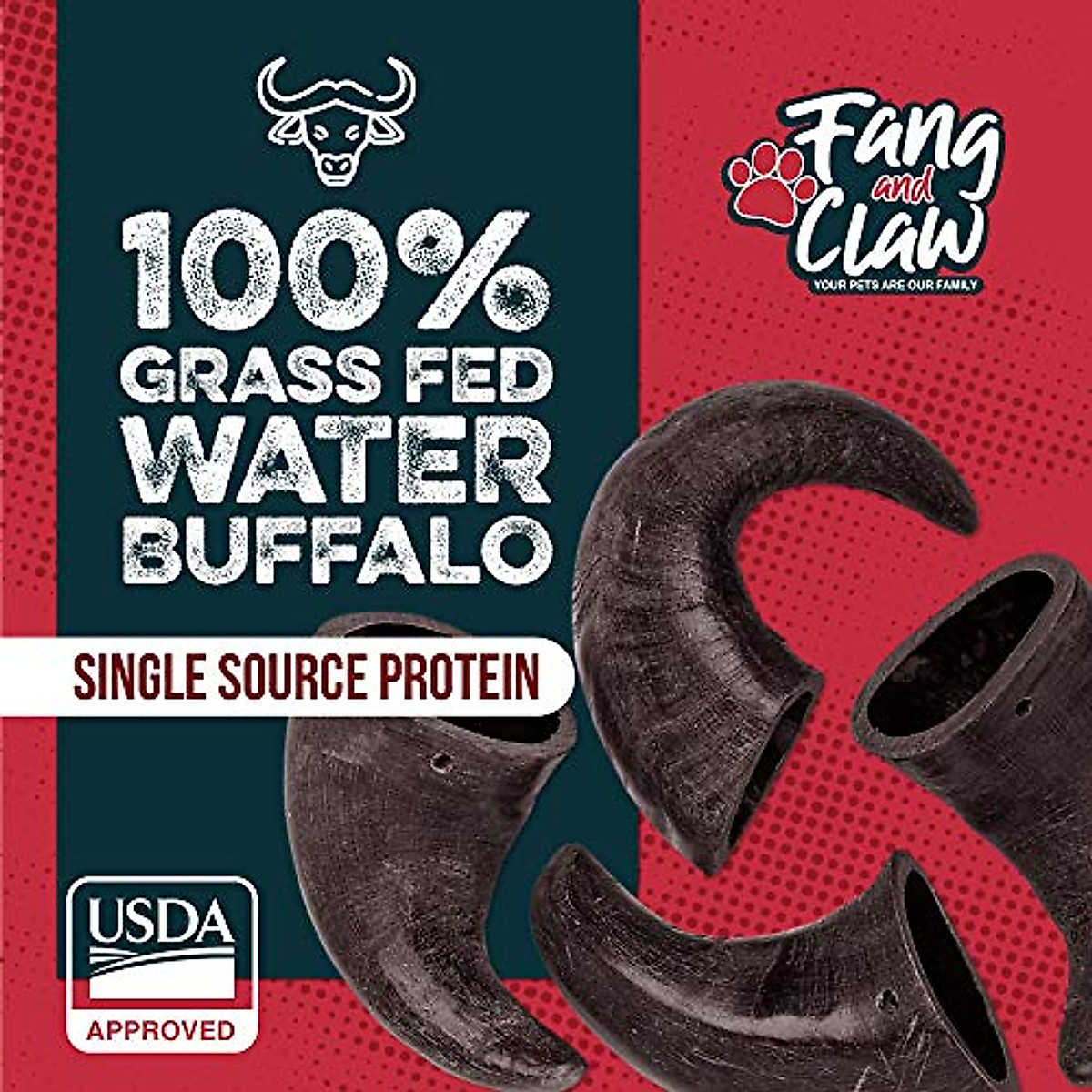 Water Buffalo Horn Dog Chew 4 Pack - Small 4" - All Natural Free Range Grass Fed Single Source Protein - No Chemicals, Additives, Hormones - Long Lasting, Good for Aggressive Chewers