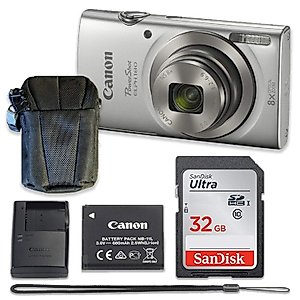 Canon PowerShot ELPH 180 Digital Camera (Silver) with 32GB Memory + Case (Renewed)
