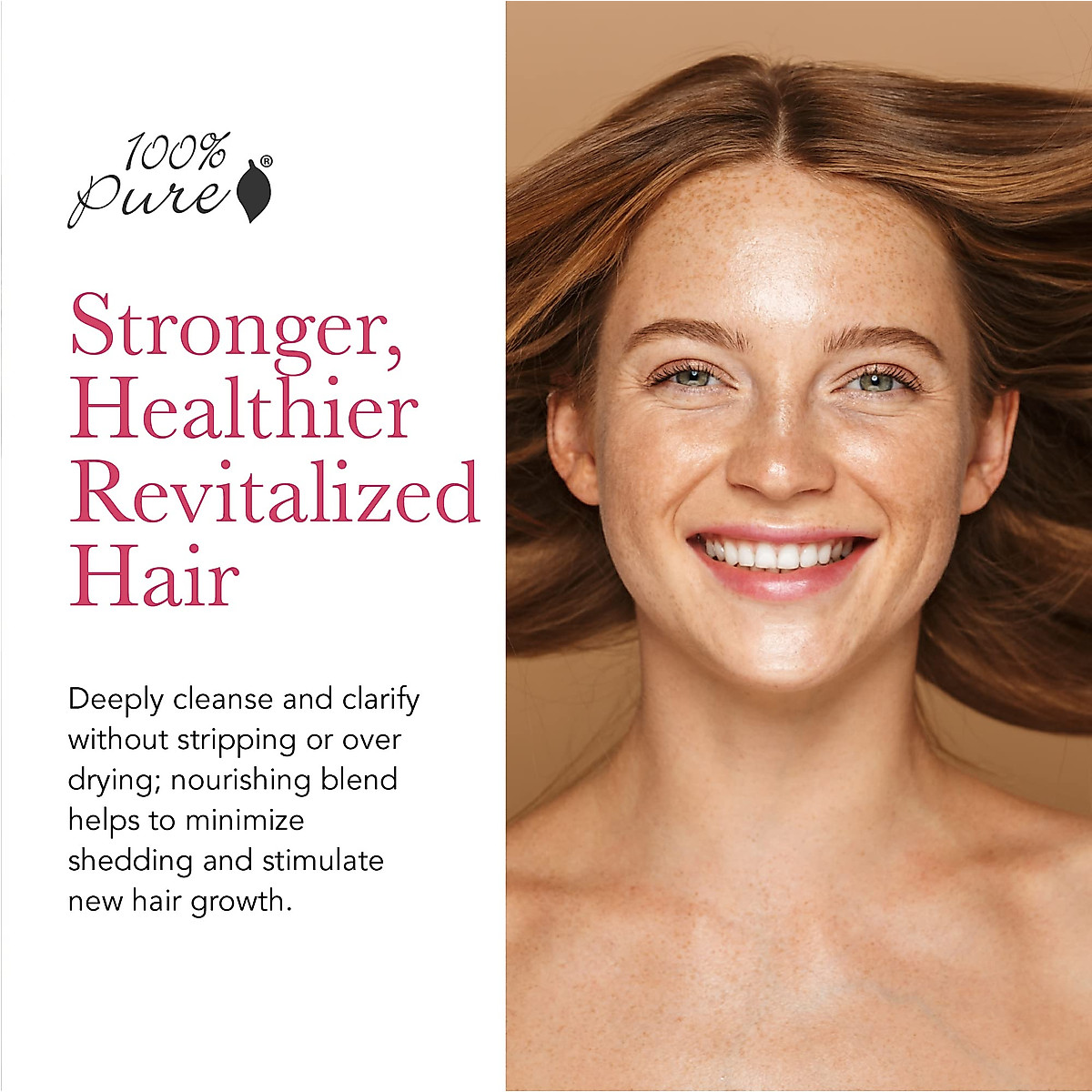 100% PURE Glossy Locks Grow More Shampoo Voluminous Hair Refresh Rejuvenating Blend of Vitamins & Caffeine Wash Hydrate & Restore Vibrancy - Vegan - 16 Fl Oz