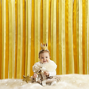 Gold Party Decorations 197Ft × 1.97" Ombre Gold Ribbon Fringe Hanging Streamer Backdrop Garland for Birthday Bridal Shower Engagement Wedding Anniversary Graduation Baby Shower Baptism Party Supplies