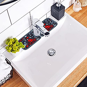 Kitchen Faucet Absorbent Mat 2 Pieces Cute Octopus Fish Crab Faucet Sink Splash Guard Bathroom Counter and RV,Faucet Counter Sink Water Stains Preventer