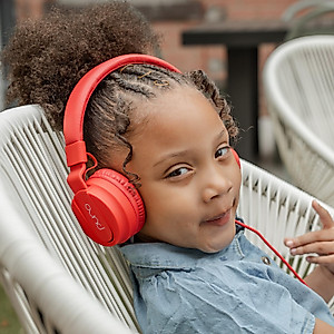 Puro Sound Labs PuroBasic Volume Limiting Wired Headphones for Kids, Foldable & Adjustable Headband w/Microphone, Compatible with Smartphones, Tablets and PC’s –Red