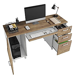 Modern Design By Crafts & comfort Venice Computer Desk - Office Desk with 3 Drawers & CPU Storage Cabinet - Laptop Workstation with Keyboard Tray & Cable Hole - Home & Office Supplies -Cass/White