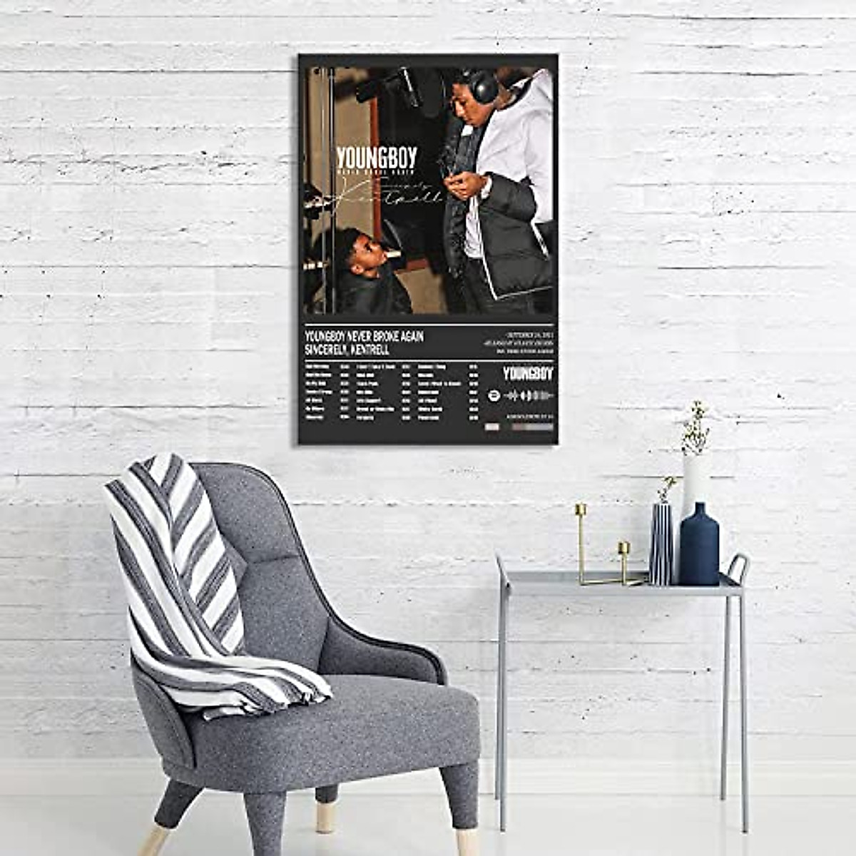 Youngboy Poster Never Broke Again Poster Sincerely Kentrell Album Cover Wall Art Canvas for Office Decor Unframed 12" x 18"