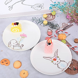 XinHuiGY Bunny Rabbit Ceramic plates,Dishes for Dessert Food Server dishes,8inch cute Dessert Cake Plate Set of 2, Tableware Crafts for Easter day,Wedding,mother's day