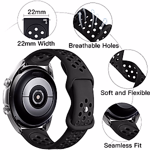 Rubinom Compatible for Samsung Watch 3 Bands 45mm/Galaxy Watch Bands 46mm/Gear S3 Frontier/Classic Watch, 22mm Watch Band Quick Release Silicone Breathable Strap Wristband for Men, Black/Black,Large