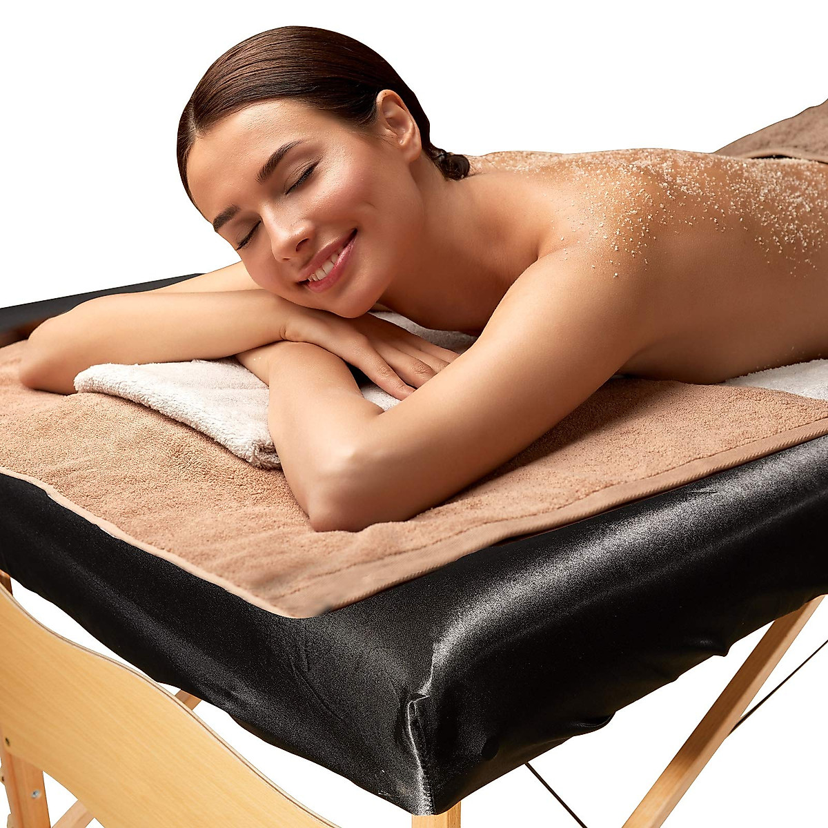 Massage Table Cover,Silky Massage Table Fitted sheets,Stain-Resistant,Reusable,Machine Washable Spa Bed Sheet(Massage Table Not Included) (black)…