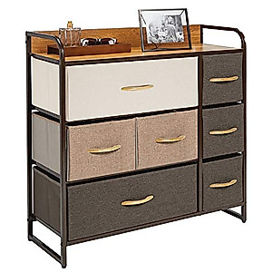 mDesign 30.9" High Steel Frame/Wood Top Storage Dresser Furniture Unit with 7 Removable Fabric Drawers - Large Bureau Organizer for Bedroom, Living Room, Closet - Multi-Color/Espresso Brown