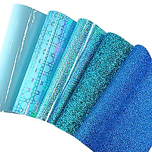 5 Pcs Ice Blue Glitter Faux Leather Sheets Combination Solid PU Leather Synthetic Crafts Fabric for Leather Bows Earrings Making 8x12 Inch