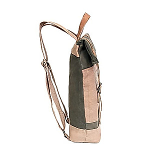 Ruzioon Upcycled Canvas & Cowhide Leather Roll Backpack, Canvas & Cowhide Leather Backpack for Men’s and Women’s, Canvas & Cowhide Leather Travel Backpack, Canvas Weekend backpack