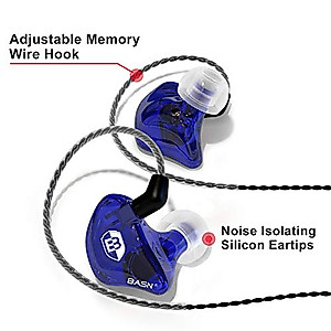 BASN Bsinger BC100 in Ear Monitor Headphones Universal Fit Noise Isolating IEM Earphones for Musicians Singers Studio Audiophiles (Blue)