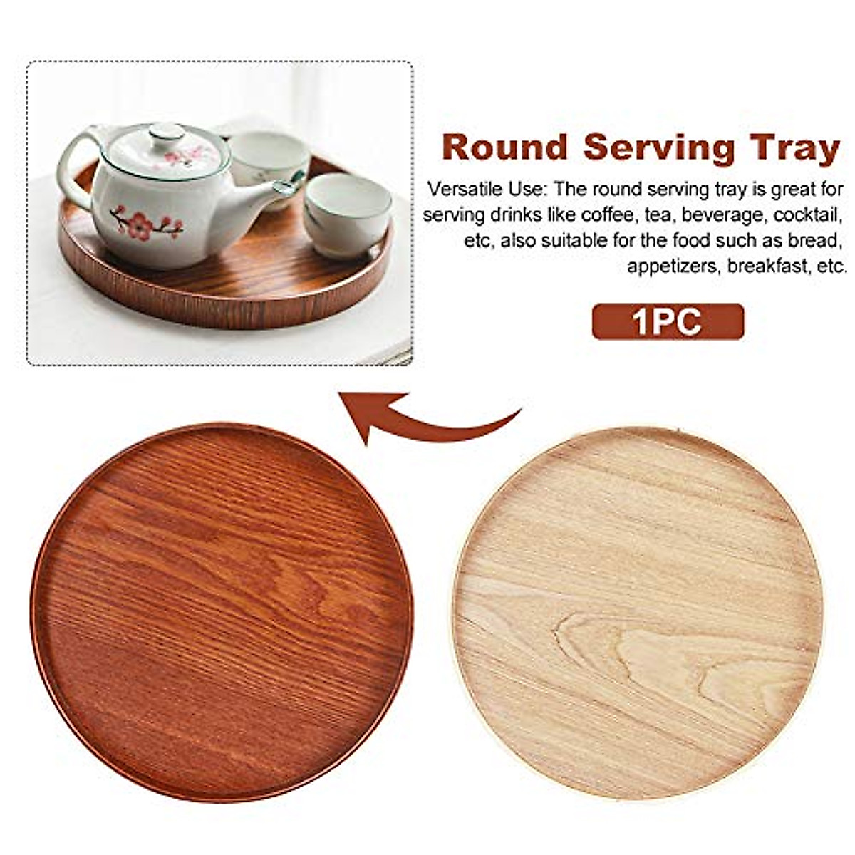 Wooden Serving Tray,Round Wood Plate Platter Catchall Tray Cheese Plates Coffee Tea Serving Tray Fruit Platters Party Dinner Plates Sour Candy Tray Wood Natural Round Serving Tray