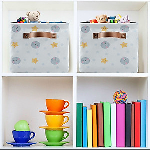 KEEPREAL Cute Moon Stars Storage Basket Bin, Large Cube Storage Box Canvas Collapsible Storage Organizer for Home Office Closet - 15 L x 11 W x 9.5 H